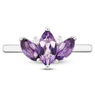 Marquise-Cut Natural Amethyst & Diamond Accent Ring 10K White Gold | Jared