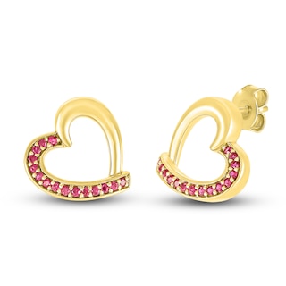 Lab-Created Ruby Heart Stud Earrings 10K Yellow Gold | Jared