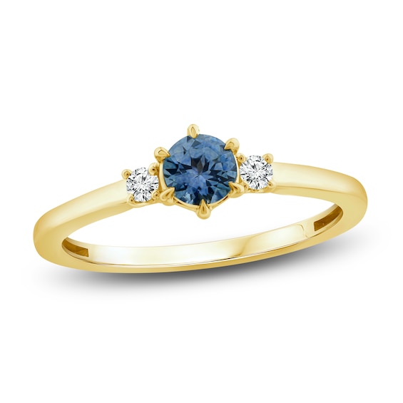 Montana Blue Round-Cut Natural Sapphire Ring 1/15 ct tw Diamonds 14K ...