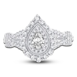 Diamond Double Halo Ring 3/4 ct tw Pear/Round 14K White Gold | Jared
