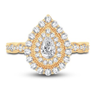 Diamond Double Halo Engagement Ring 1 ct tw Pear/Round 14K Yellow Gold ...