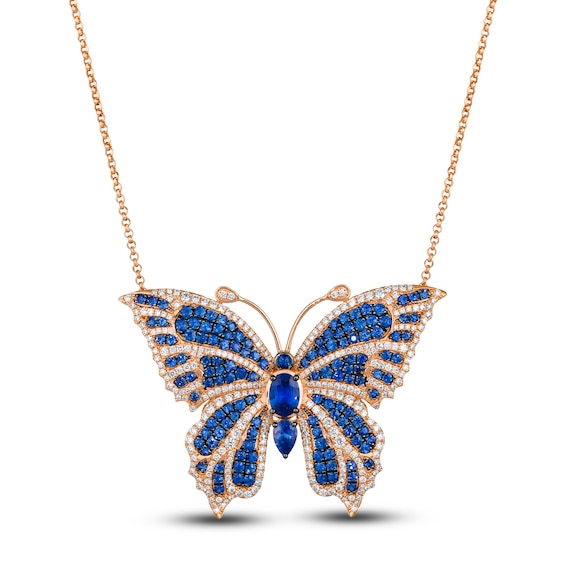 Le Vian Natural Blue Sapphire Butterfly Necklace 1-5/8 ct tw Diamonds 18K Strawberry Gold 18 ...