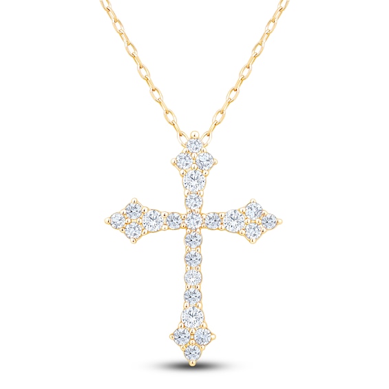 Diamond Flared Cross Necklace 1/2 ct tw 10K Yellow Gold 18" | Jared