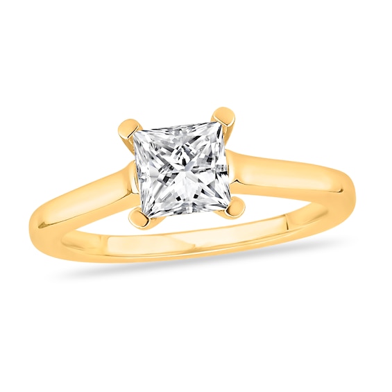 Diamond Solitaire Engagement Ring 3 ct tw Princess-cut 14K Yellow Gold ...