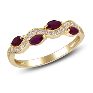 Marquise-Cut Natural Ruby & Diamond Ring 1/6 ct tw 14K Yellow Gold | Jared