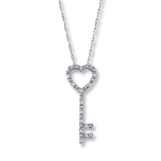 Diamond Key Necklace 1/10 ct tw Round-Cut 10K White Gold | Jared