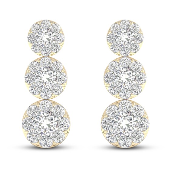 Three-Stone Diamond Earrings 1 ct tw Round 14K Yellow Gold | -earrings ...