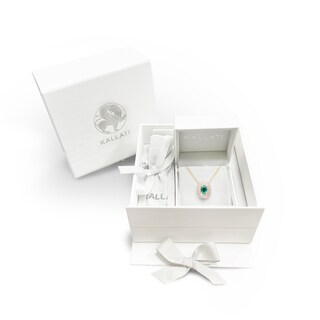 Kallati Oval-Cut Natural Emerald & Diamond Necklace 1/5 ct tw 14K ...