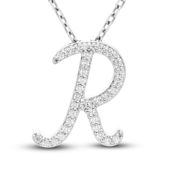 Diamond Letter R Pendant Necklace 1/10 ct tw Round 10K White Gold | Jared