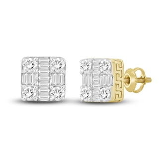 Men's Diamond Stud Earrings 1 ct tw Round/Baguette 10K Yellow Gold | Jared