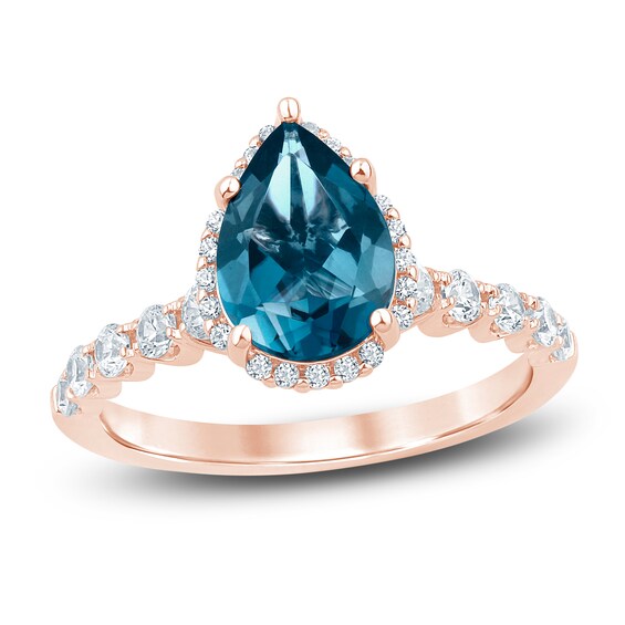Pear-Shaped Natural London Blue Topaz & Diamond Engagement Ring 1/2 ct ...