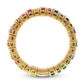 ZYDO Diamond & Natural Multi-Gemstone Stretch Ring 1/15 ct tw 18K ...