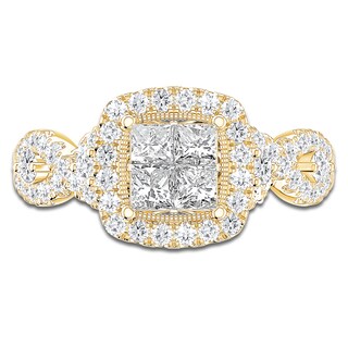 Princess & Round-Cut Diamond Quad Engagement Ring 1-1/3 ct tw 14K ...