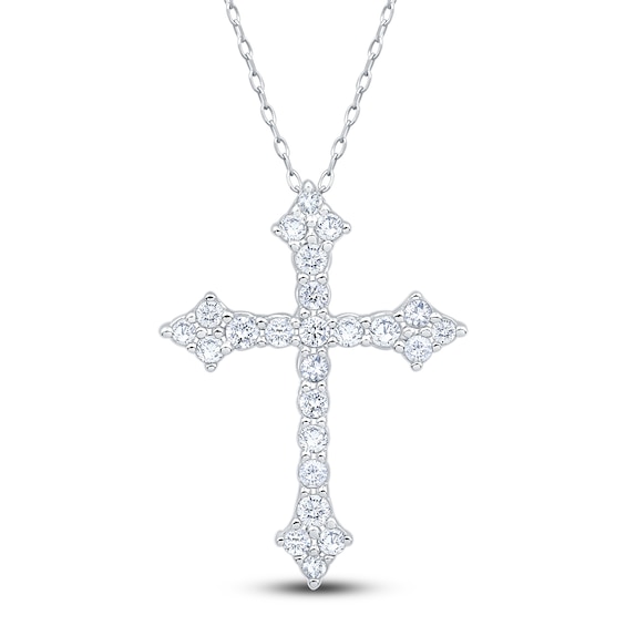 Diamond Flared Cross Necklace 1/4 ct tw 10K White Gold 18" | Jared