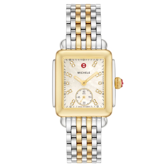 MICHELE Women's Watch Deco Mid Two-Tone 18K Gold-Plated Stainless Steel ...