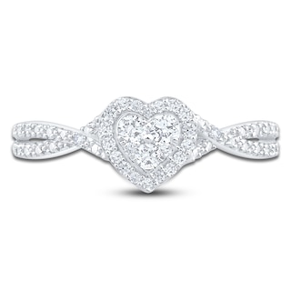 Multi-Diamond Heart Halo Promise Ring 1/5 ct tw 10K White Gold | Jared