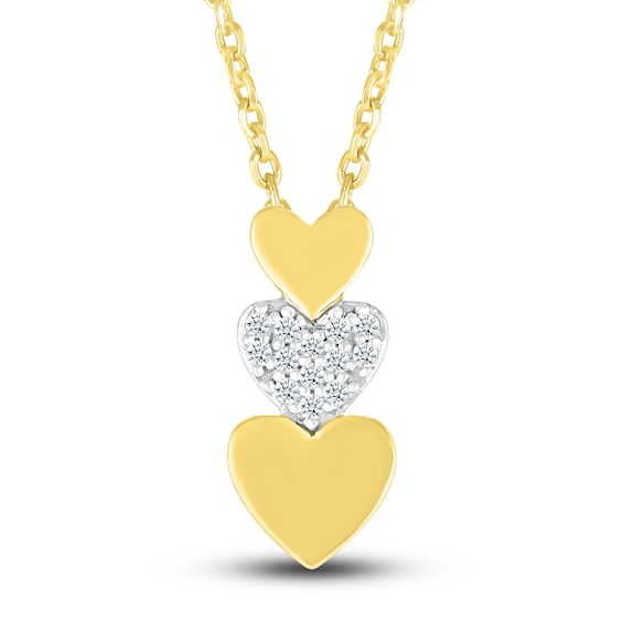 Diamond Triple Heart Pendant Necklace 1/15 ct tw Round 10K Yellow Gold ...