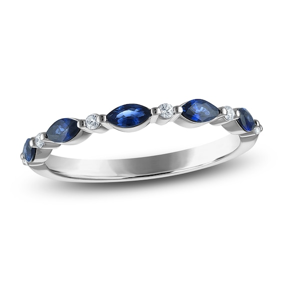 Marquise-Cut Natural Blue Sapphire & Certified Diamond Anniversary Ring ...
