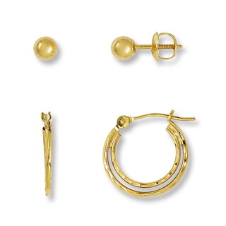 Hoop & Ball Earrings Set 14K Yellow Gold | Jared