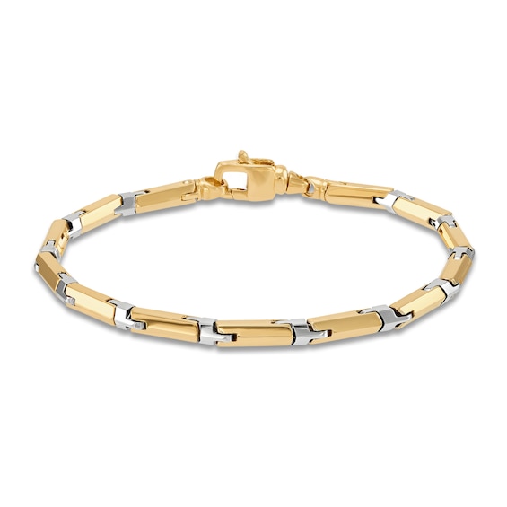 LUSSO by Italia D'Oro Men's Solid Link Chain Bracelet 14K Two-Tone Gold ...
