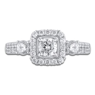Diamond 3-Stone Halo Ring 1-1/6 ct tw Round 14K White Gold | Jared