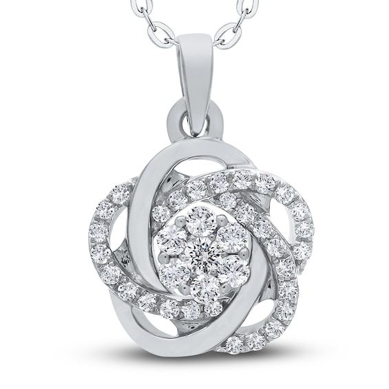 Diamond Cluster Pendant Necklace 3/8 ct tw Round 14K White Gold 18
