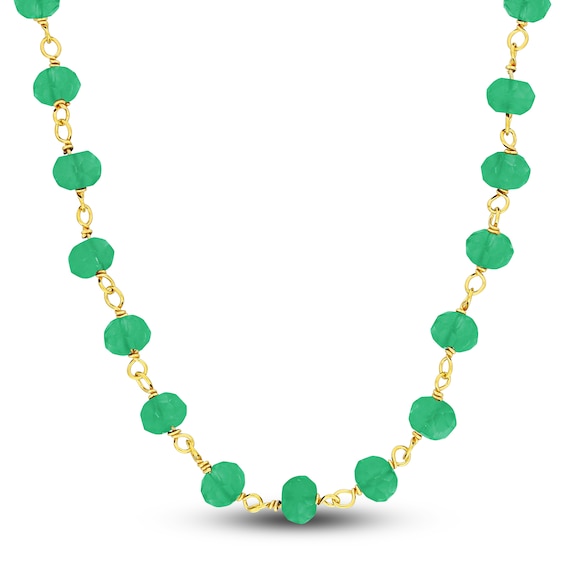 Charm'd by Lulu Frost Natural Green Onyx Bead Necklace 10K Yellow Gold ...