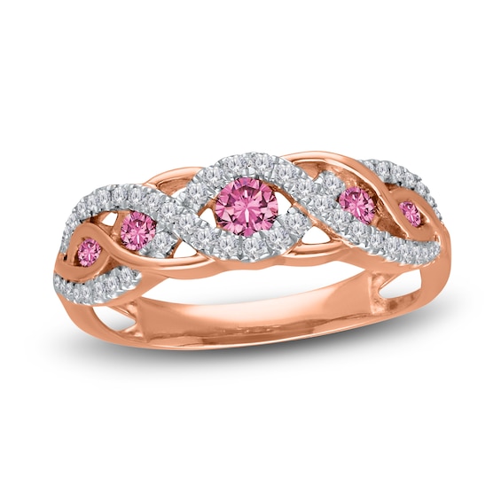 Kallati Round-Cut Natural Pink Sapphire Ring 1/4 ct tw Diamonds 14K ...
