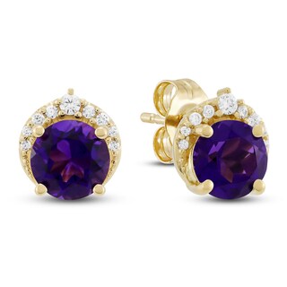 Natural Amethyst & Diamond Stud Earrings 1/10 ct tw 10K Yellow Gold | Jared