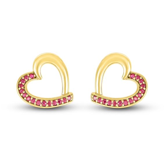 Lab-Created Ruby Heart Stud Earrings 10K Yellow Gold | Jared