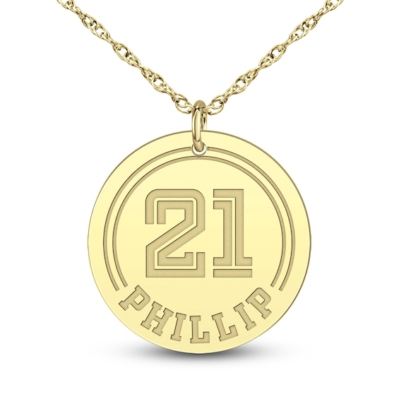 High-Polish Personalized Name & Number Pendant Necklace 14K Yellow Gold ...