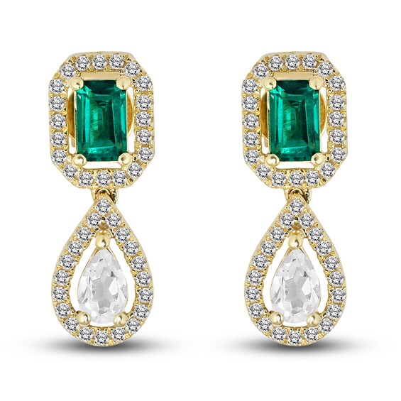 Lab-Created Emerald & White Lab-Created Sapphire Earrings 10K Yellow ...