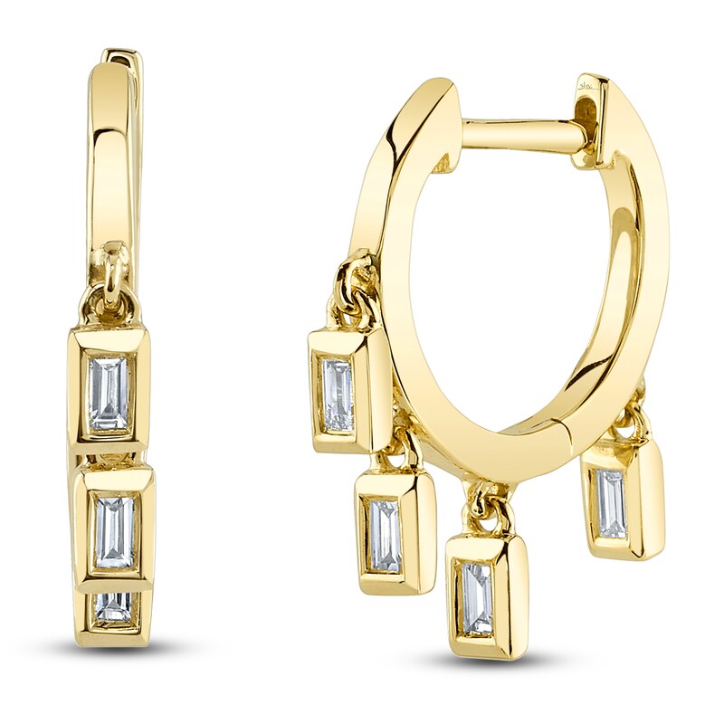 Shy Creation Diamond Baguette-Cut Dangle Huggie Hoop Earrings 1/10 ct tw 14K Yellow Gold ...