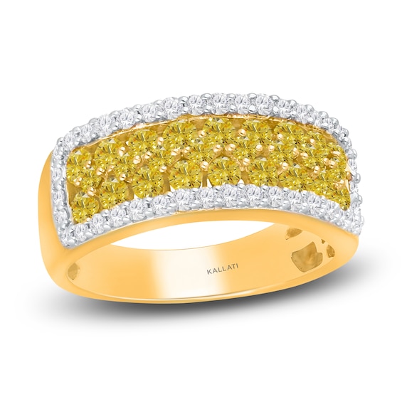 Kallati Yellow & White Diamond Ring 1-3/8 ct tw Round 14K Yellow Gold ...