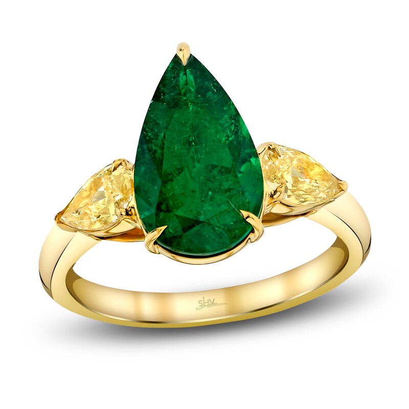 Jared Atelier X Shy Pear-Shaped Natural Emerald & Yellow Diamond Ring 7 ...
