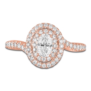 Oval & Round-Cut Diamond Double Halo Engagement Ring 7/8 ct tw 14K Rose ...