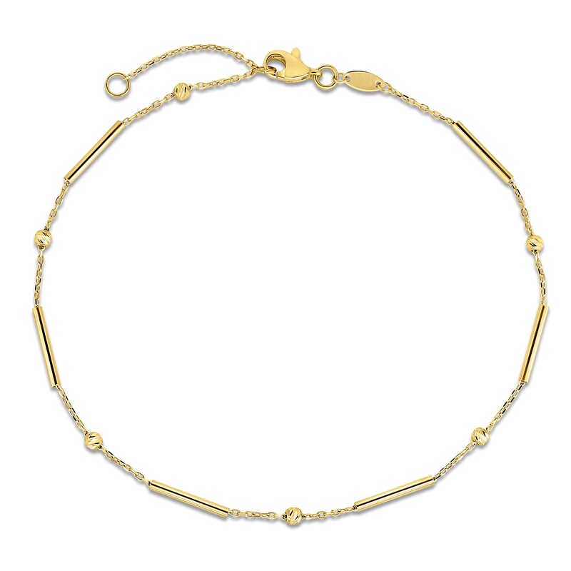 High-Polish Bar & Bead Anklet 14K Yellow Gold | Jared