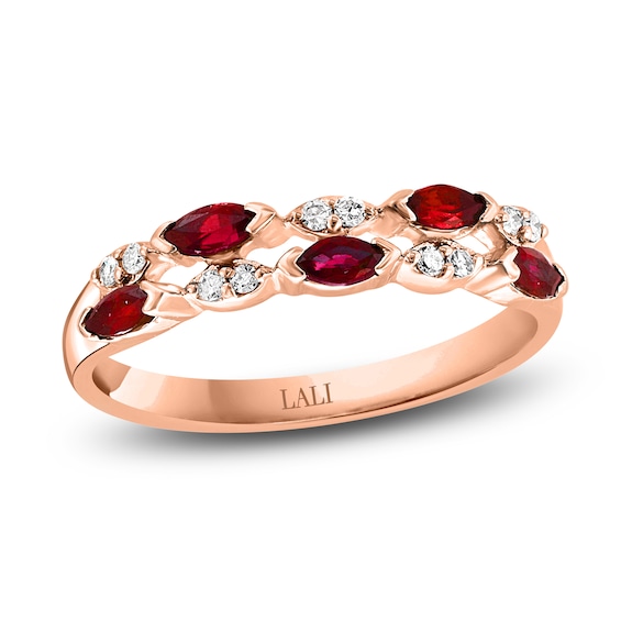 LALI Jewels Natural Ruby Anniversary Band 1/15 ct t Diamonds 14K Rose ...