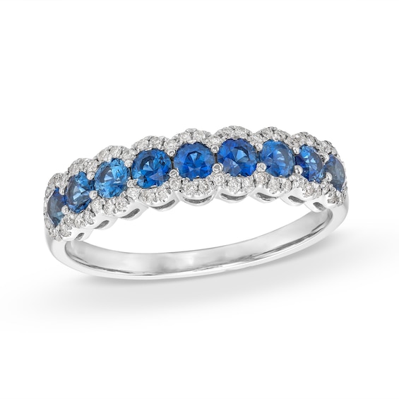 Kallati Round-Cut Natural Blue Sapphire Ring 1/5 ct tw Diamonds 14K ...