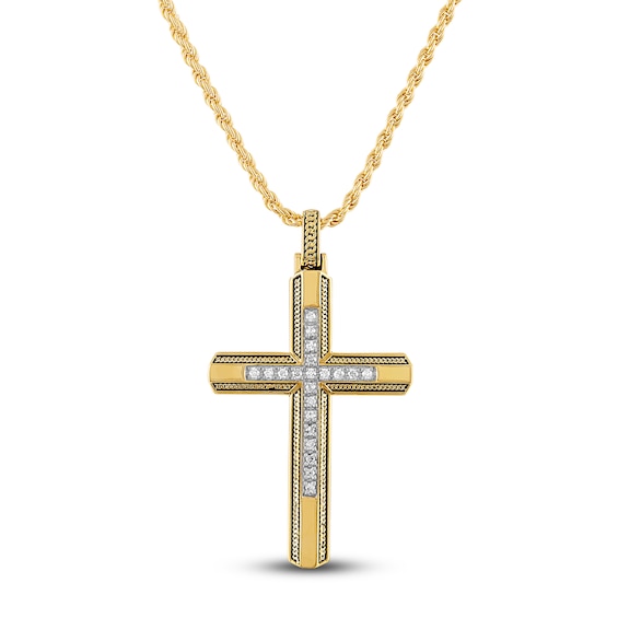 1933 by Esquire Men's Diamond Cross Necklace 1/5 ct tw Round 14K Yellow ...