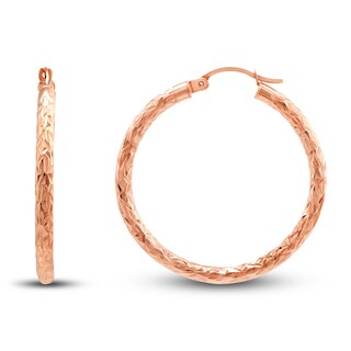 Diamond-Cut Round Tube Hoop Earrings 14K Rose Gold 35mm | Jared