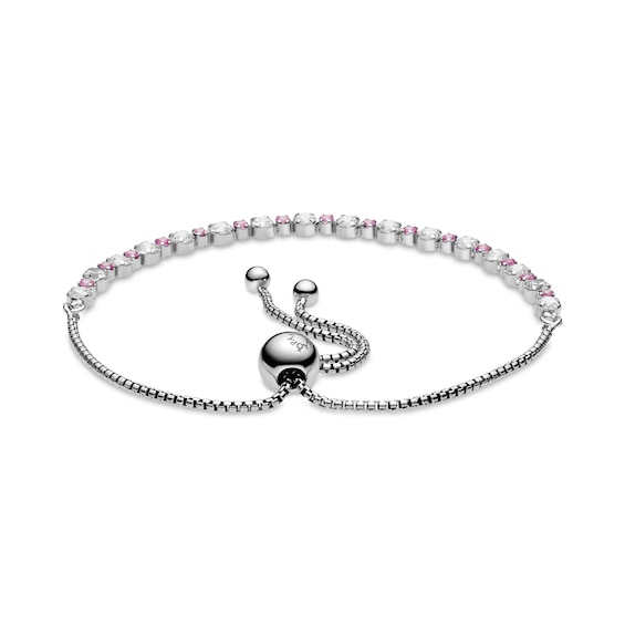 PANDORA Pink & Clear Sparkling Bolo Bracelet Sterling Silver 9.1" | Jared