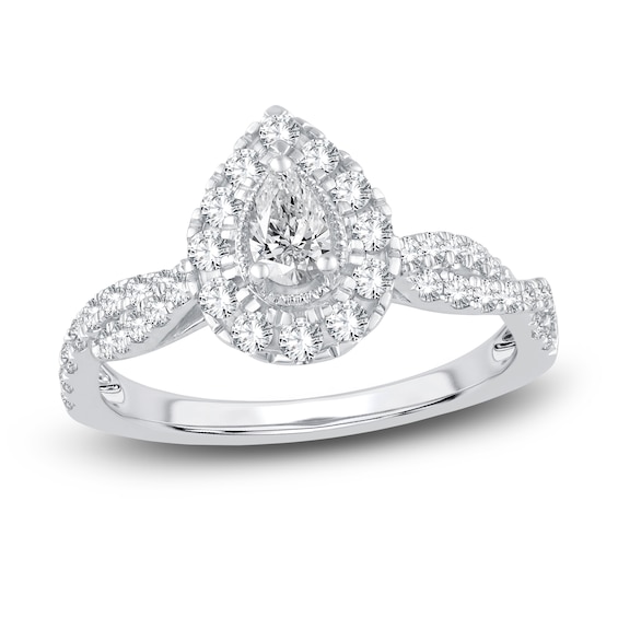 Diamond Halo Engagement Ring 3/4 ct tw Pear/Round 14K White Gold | Jared