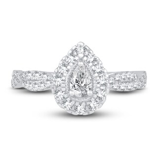 Diamond Halo Engagement Ring 3/4 ct tw Pear/Round 14K White Gold | Jared