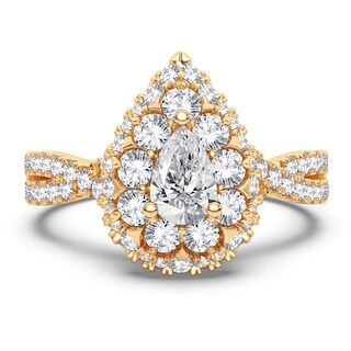 Diamond Double Halo Engagement Ring 1 ct tw Pear/Round 14K Yellow Gold ...