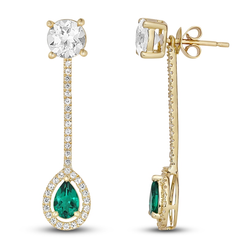Lab-Created Emerald & White Lab-Created Sapphire Dangle Earrings 10K ...