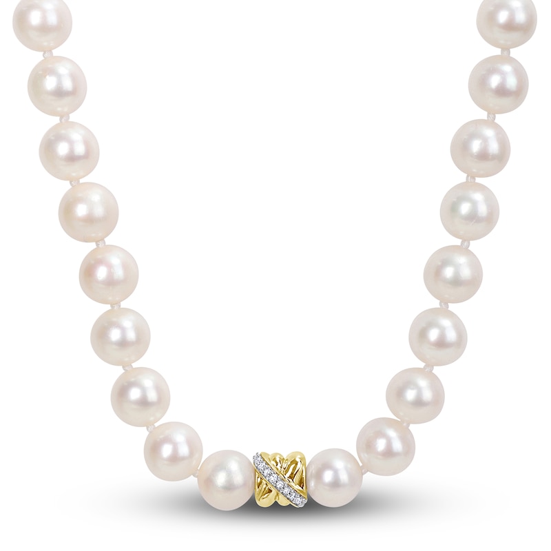 Y Knot Freshwater Cultured Pearl Necklace 1 10 Ct Tw Diamonds 14k