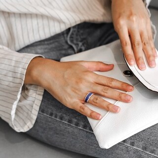 Natural Sapphire Anniversary Ring 1/3 ct tw Diamonds 14K White Gold | Jared