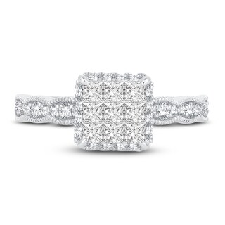 Princess & Round-Cut Diamond Illusion Ring 1 ct tw 14K White Gold | Jared