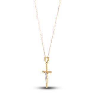 Round Angel Crucifix Pendant Necklace 14K Two-Tone Gold 13" | Jared